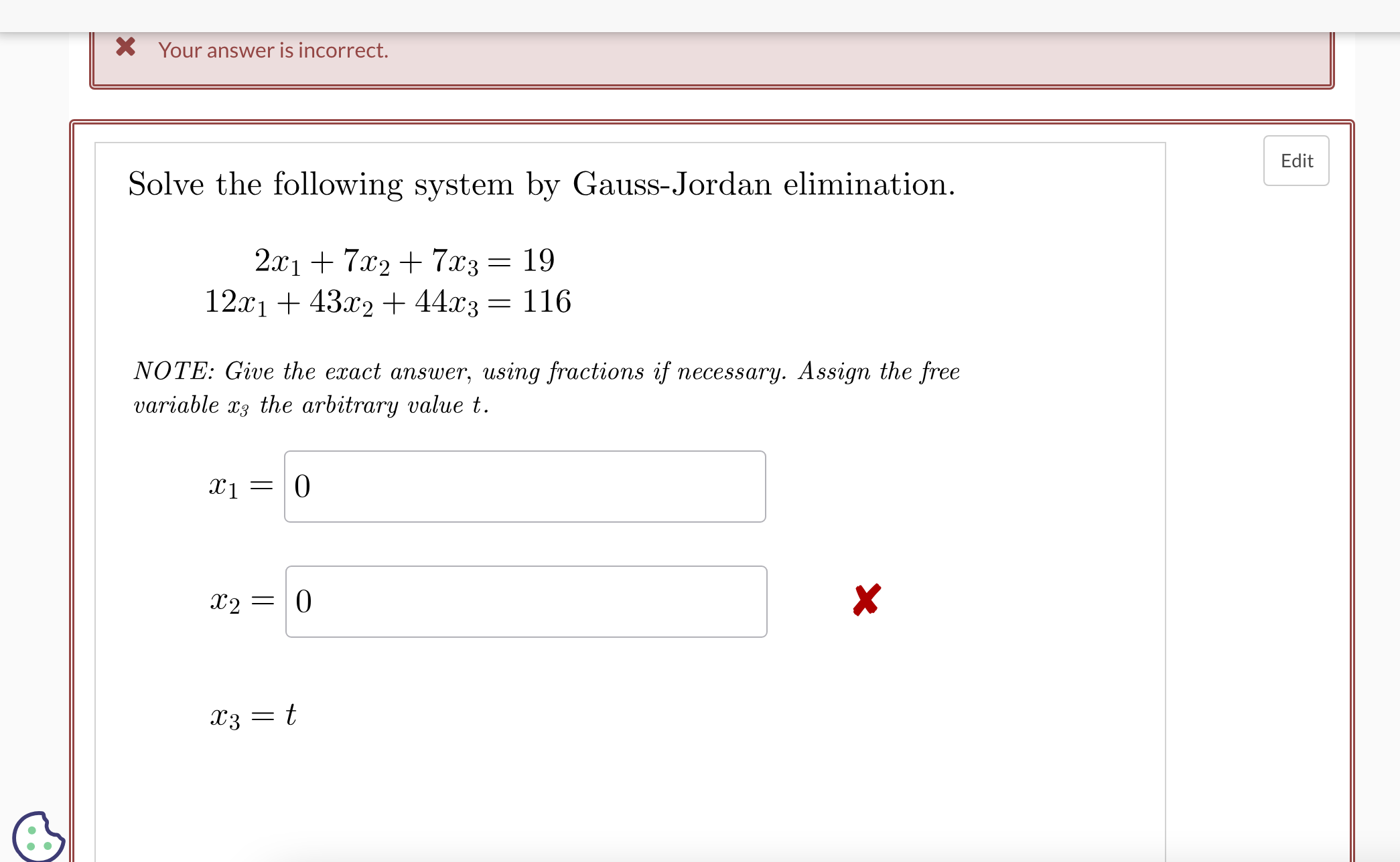 Solved Solve the following system by Gauss-Jordan | Chegg.com