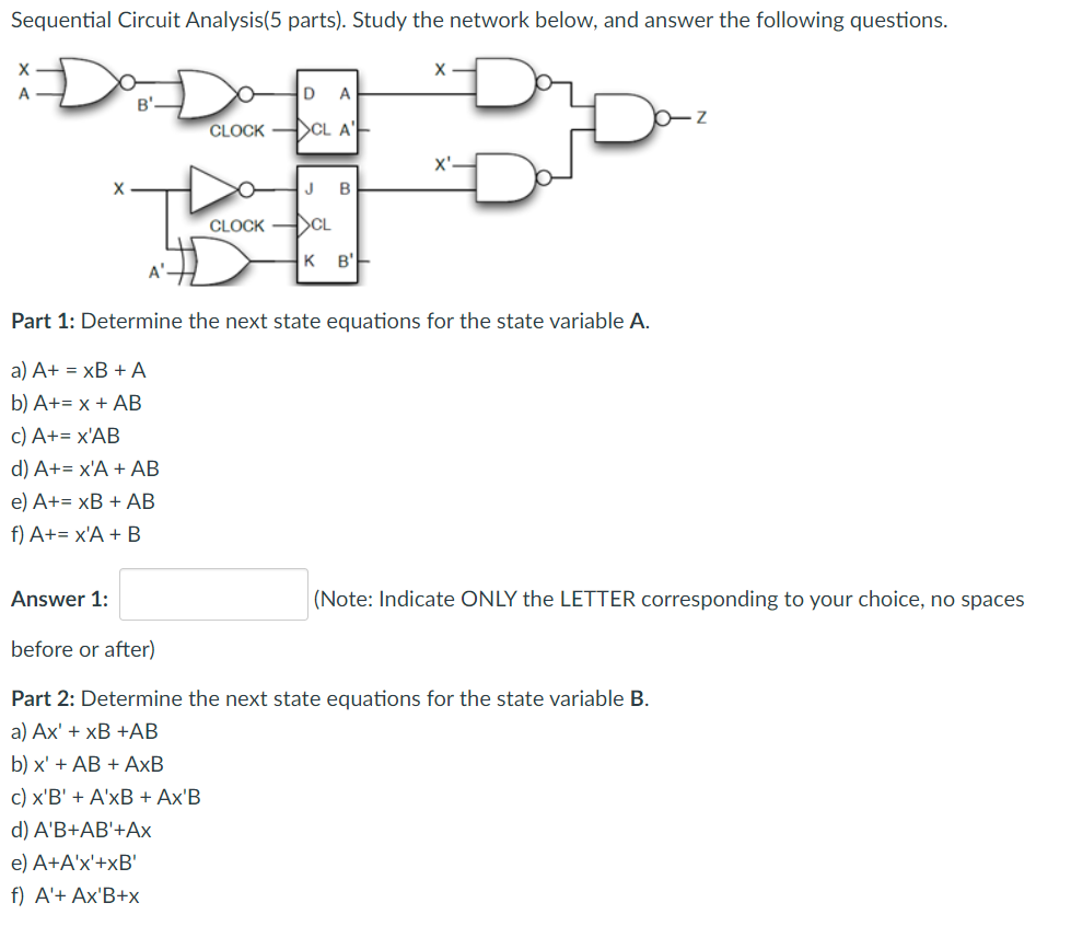 Solved Sequential Circuit Analysis(5 parts). Study the | Chegg.com