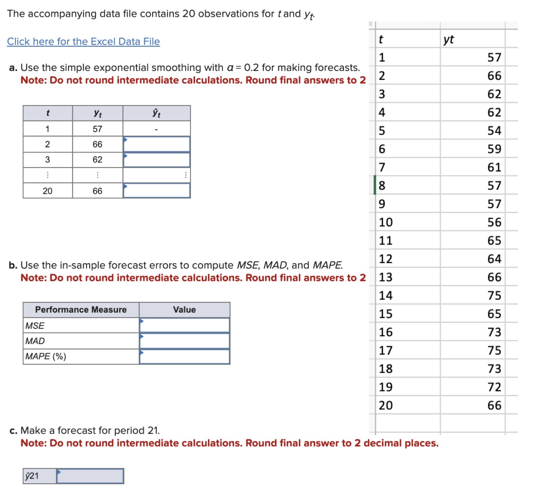 Solved The accompanying data file contains 20 ﻿observations | Chegg.com