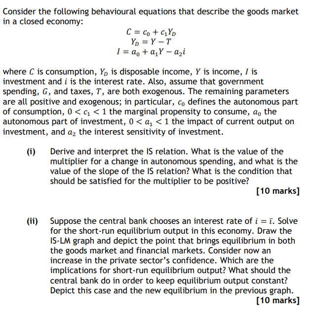 Solved Consider the following behavioural equations that | Chegg.com