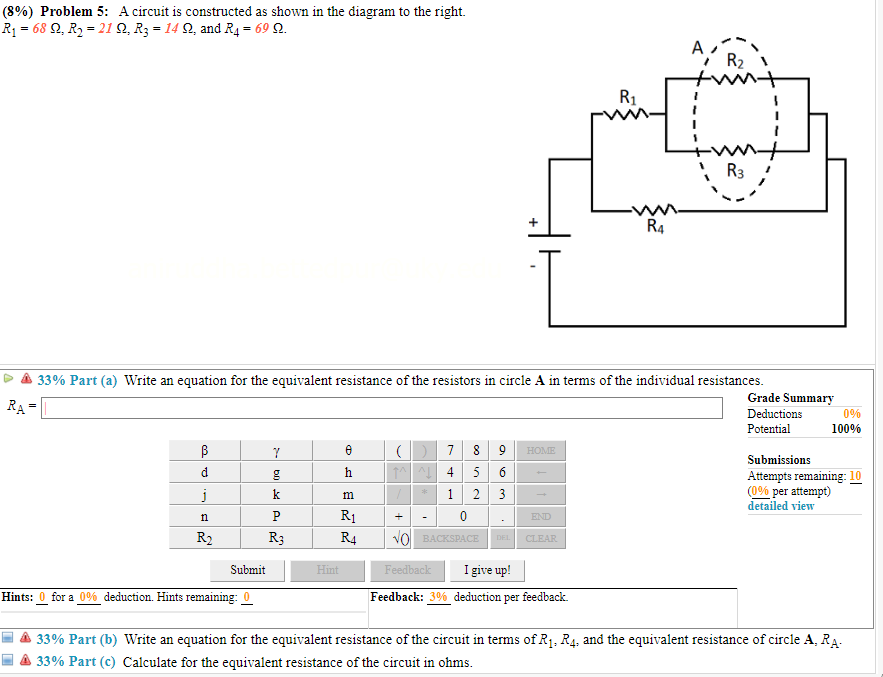 Solved (8%) Problem 5: A circuit is constructed as shown in | Chegg.com