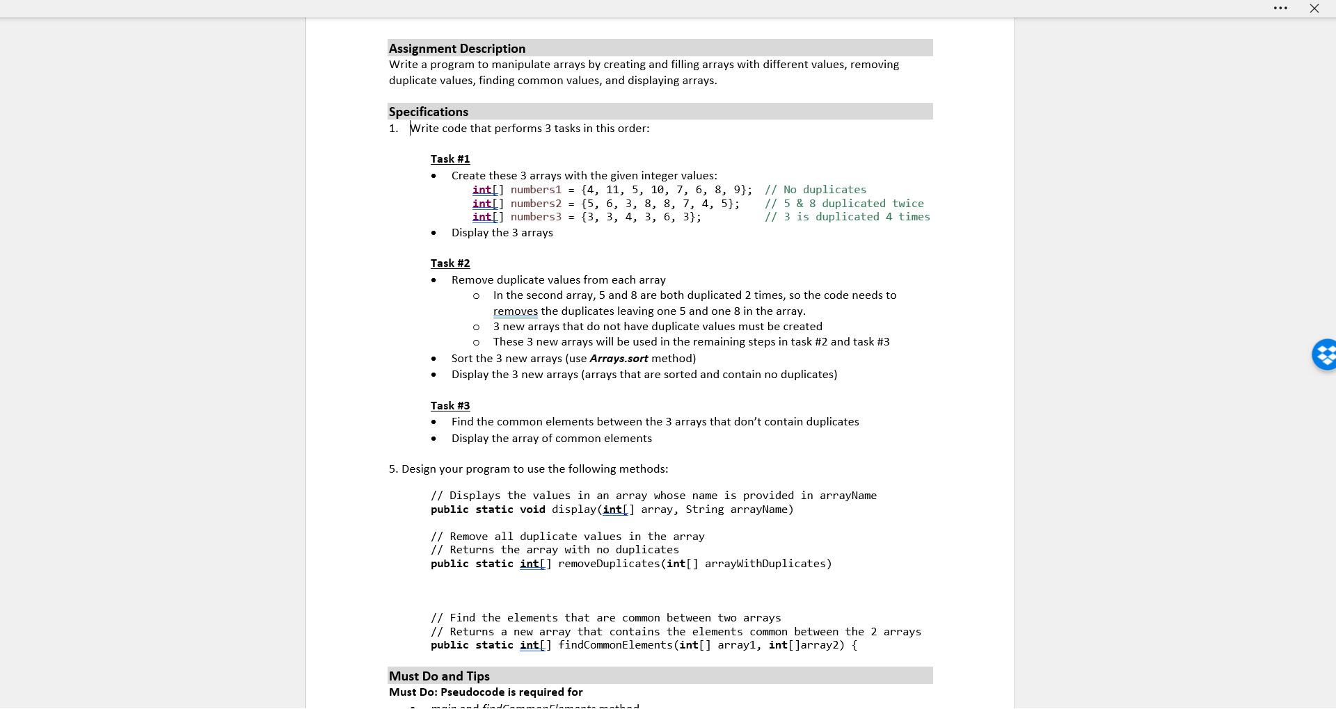 Assignment Description Write a program to manipulate | Chegg.com