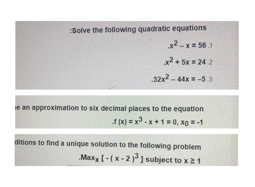 Solved :Solve the following quadratic equations | Chegg.com