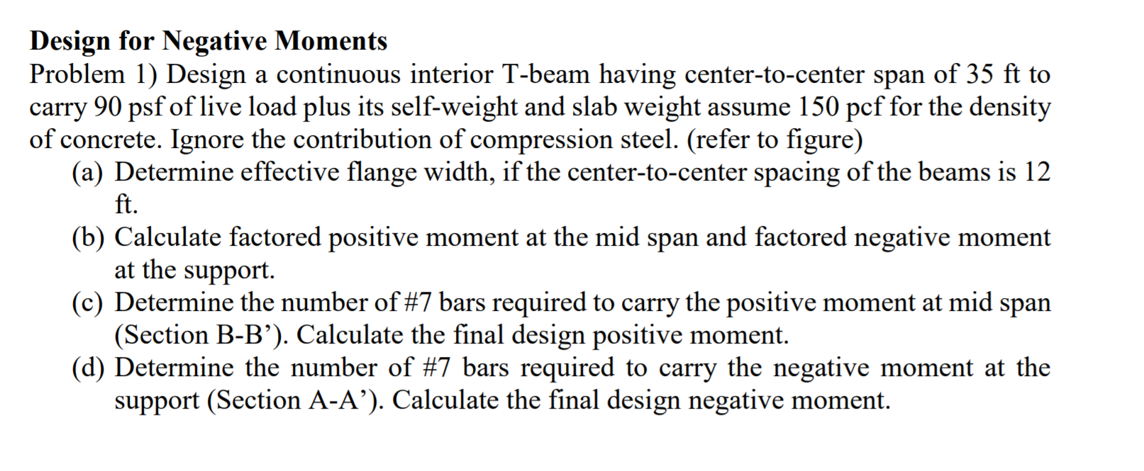 Design for Negative Moments Problem 1) Design a | Chegg.com