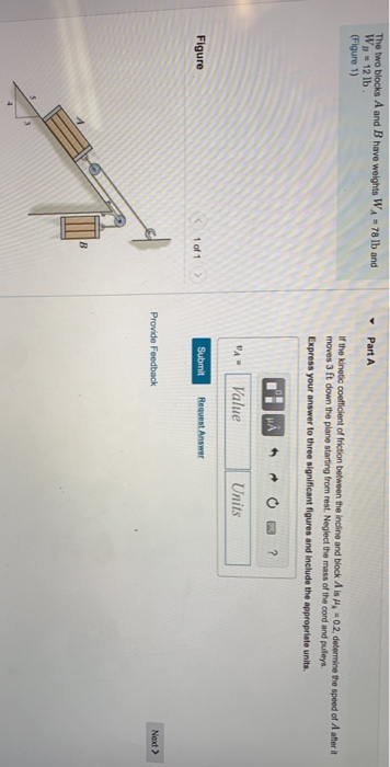 Solved two blocks A and B have weights WA 78 lb and WB 12 lb | Chegg.com