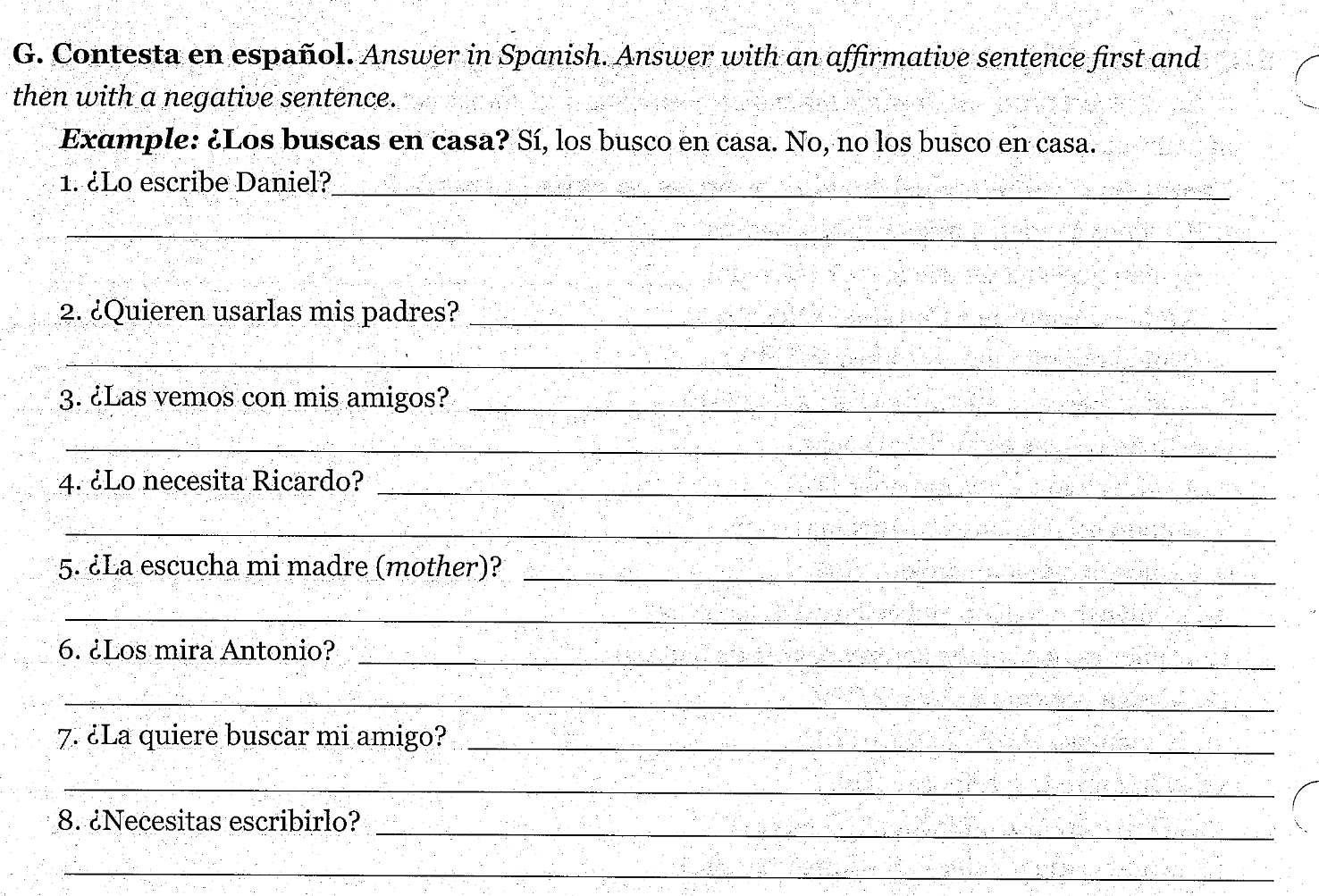 Solved G. ﻿Contesta en español. ﻿Answer in Spanish. Answer | Chegg.com