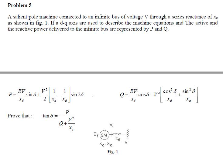 Solved Problem 5 A salient pole machine connected to an | Chegg.com