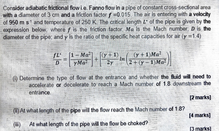 Consider adiabatic frictional flowi.e. Fanno flow in | Chegg.com