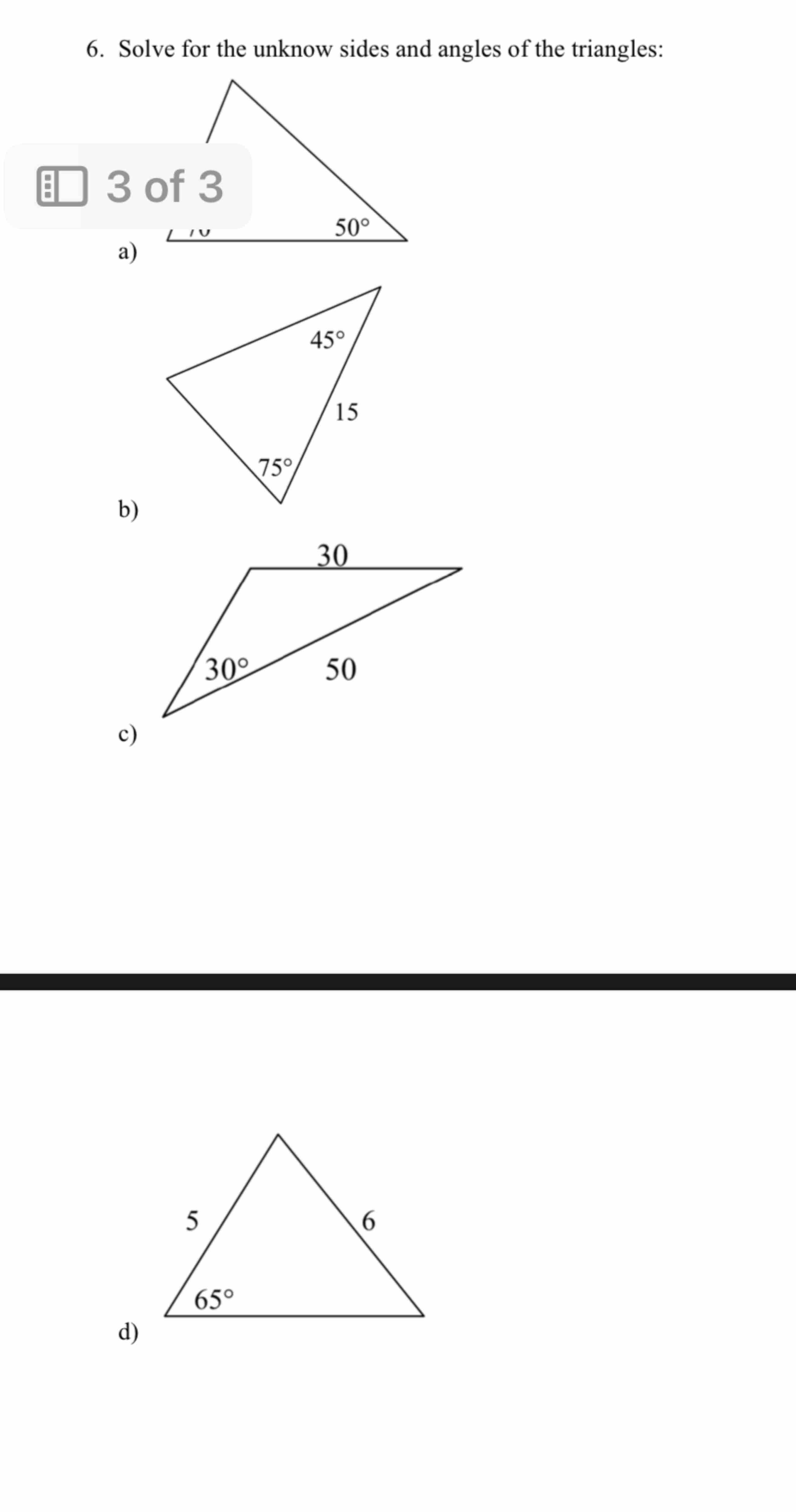 Solved Solve for the unknow sides and angles of the | Chegg.com