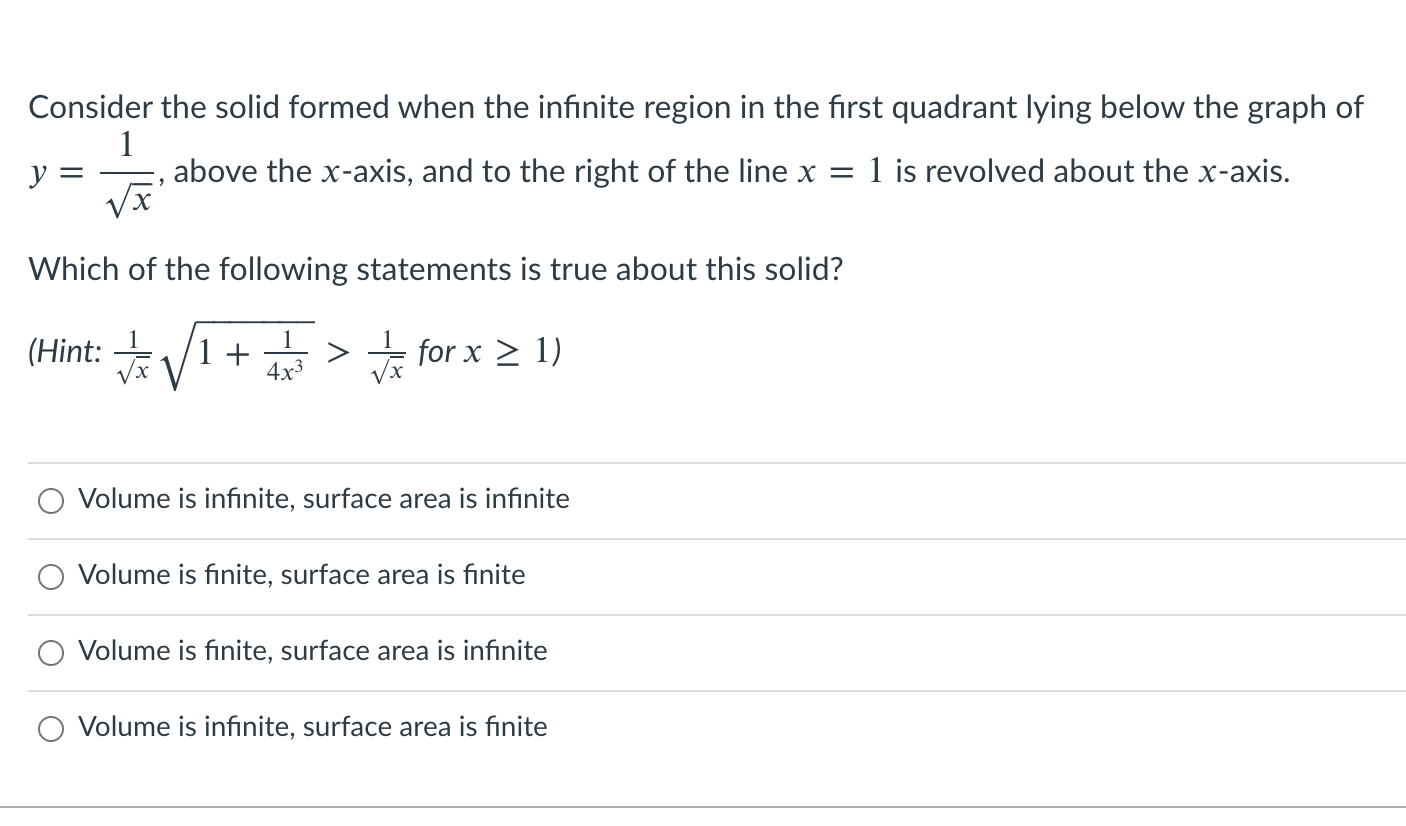 Solved Consider the solid formed when the infinite region in | Chegg.com