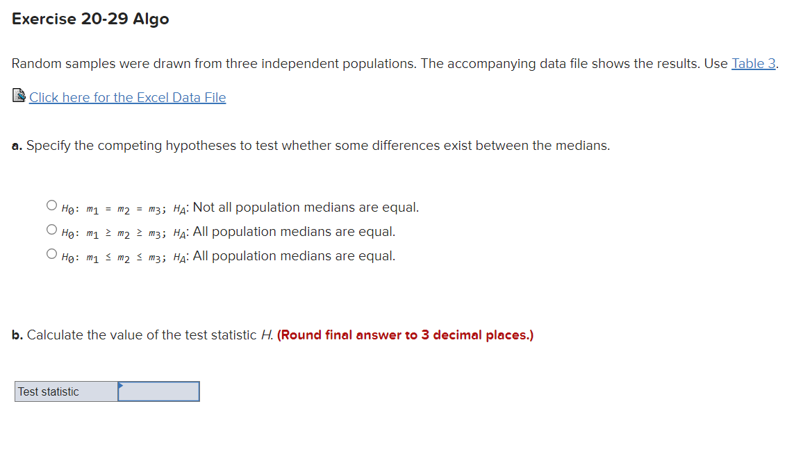 Solved Random samples were drawn from three independent | Chegg.com