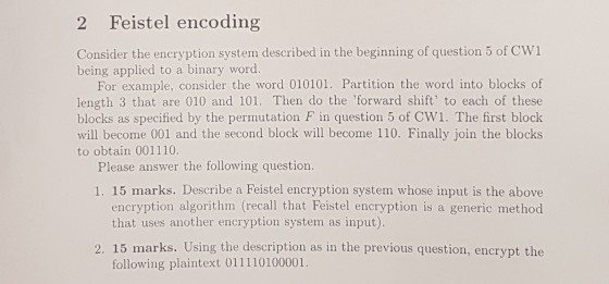 Solved 2 Feistel encoding Consider the encryption system | Chegg.com