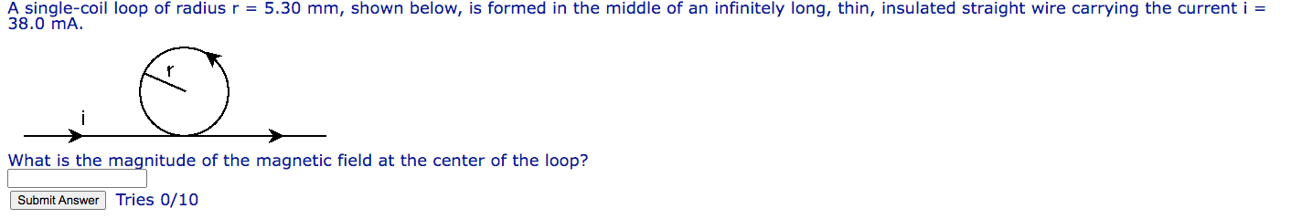 Solved A single-coil loop of radius r=5.30 mm, shown below, | Chegg.com