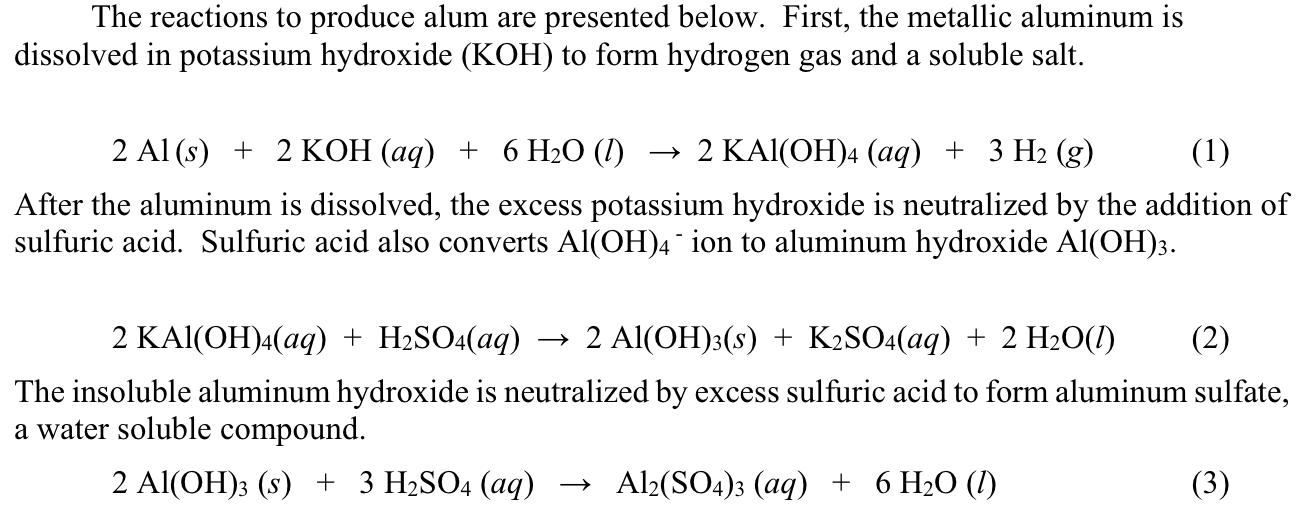 Solved The reactions to produce alum are presented below. | Chegg.com