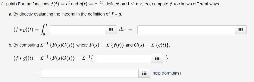 Solved (1 point) For the functions f(t)-et and g(t) e 5t, | Chegg.com