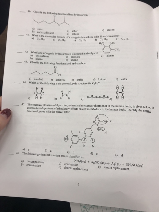 Solved 40, Classify the following functionalized | Chegg.com