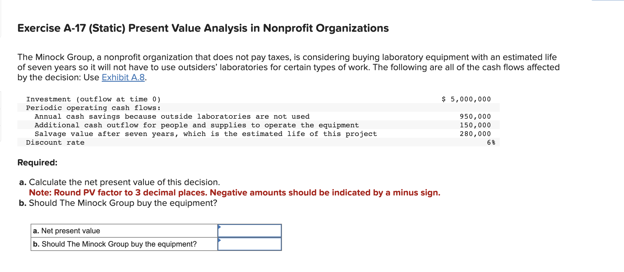 Solved Exercise A-17 (Static) Present Value Analysis in | Chegg.com