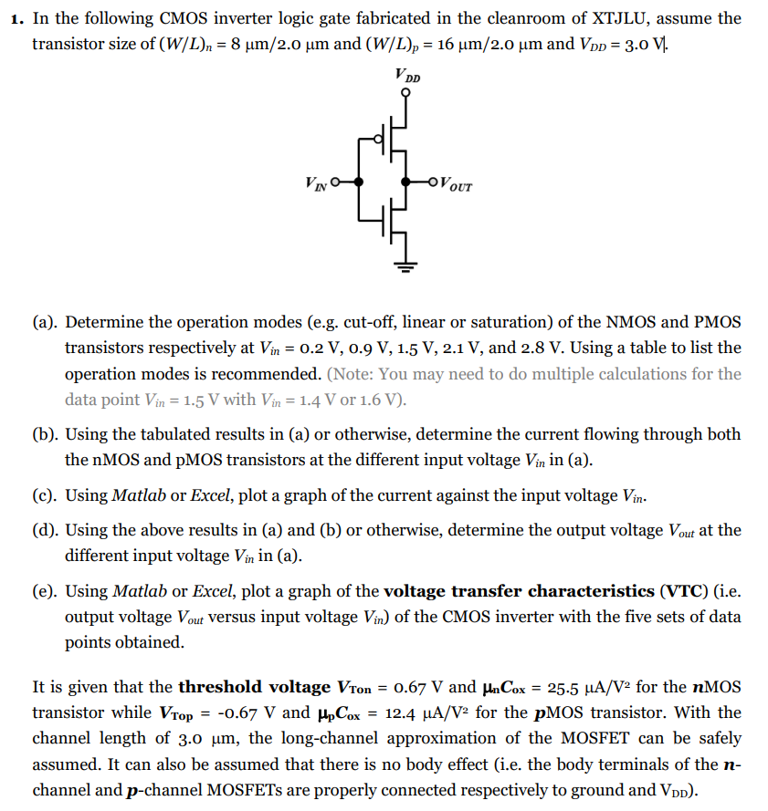 Solved In the following CMOS inverter logic gate fabricated | Chegg.com
