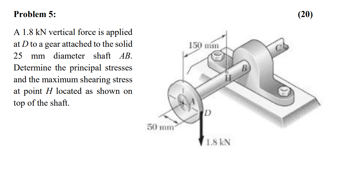 Solved Problem 5: (20) A 1.8kN vertical force is applied at | Chegg.com