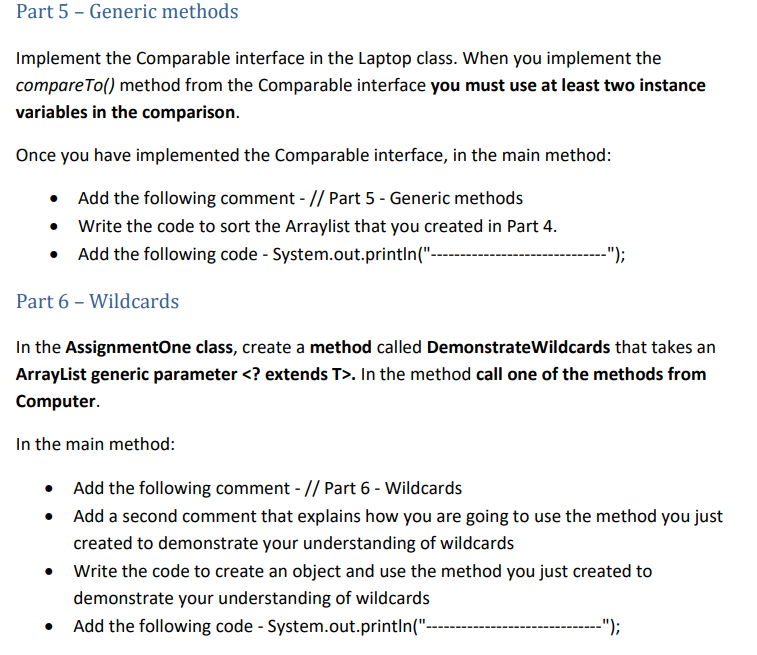 Solved Part 5 - Generic methods Implement the Comparable | Chegg.com