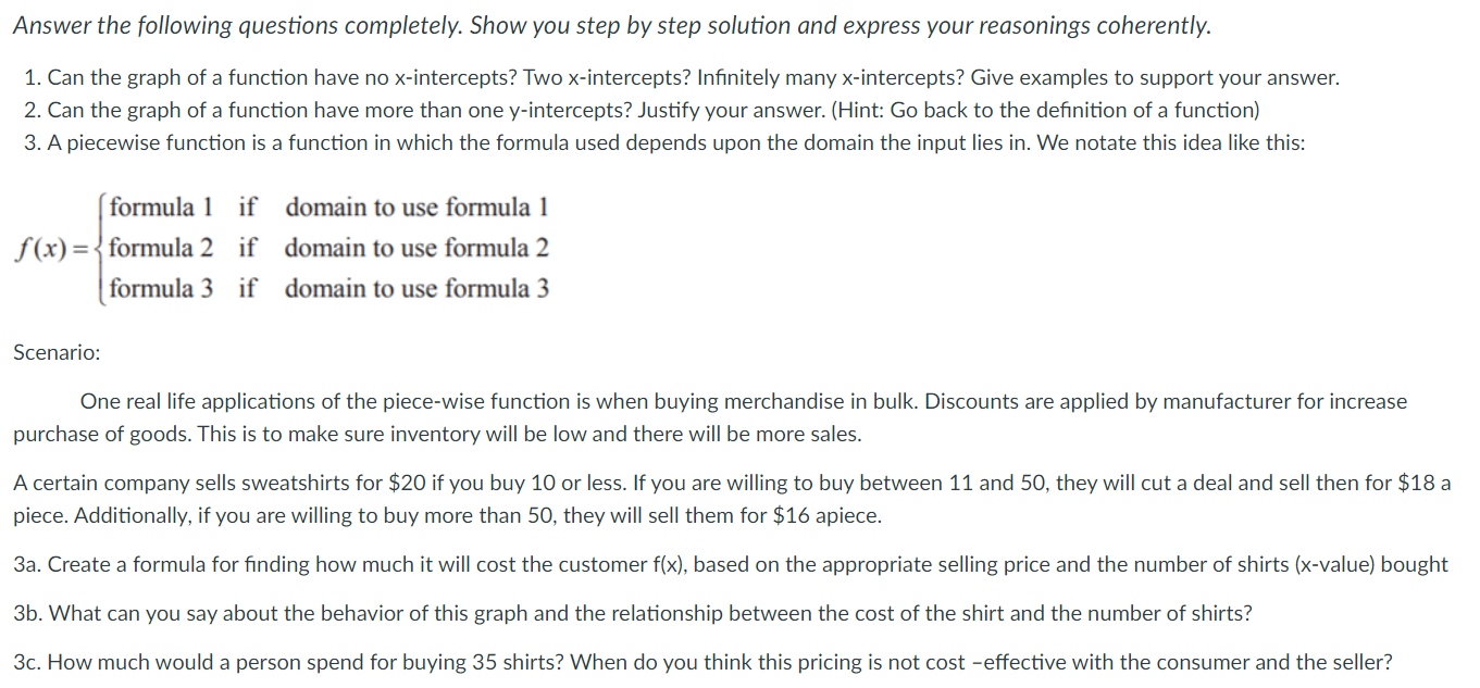 Solved Answer the following questions completely. Show you | Chegg.com