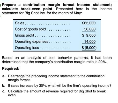 Solved Prepare a contribution margin format income | Chegg.com