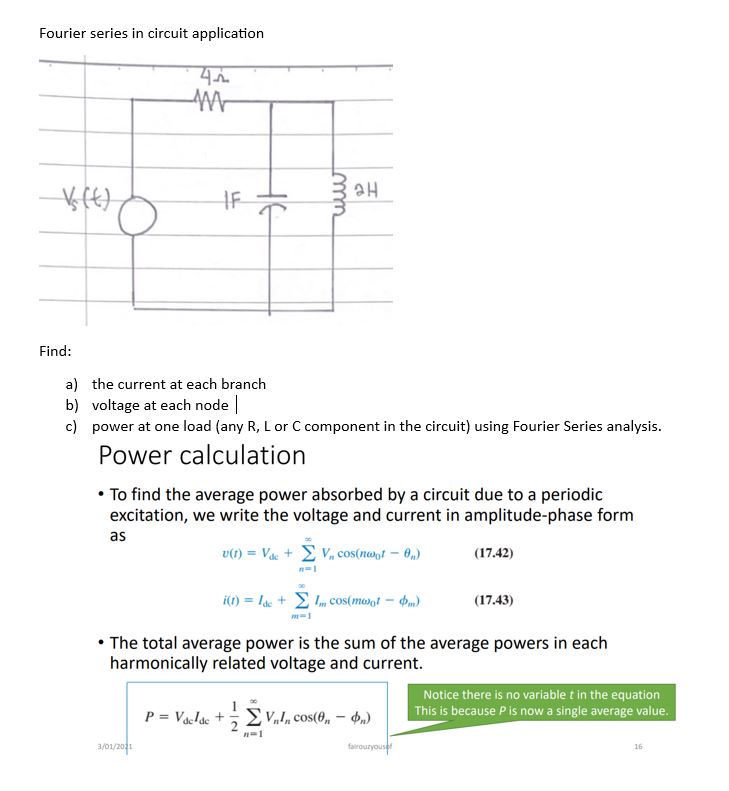 Fourier series in circuit applicationFind:a) ﻿the | Chegg.com