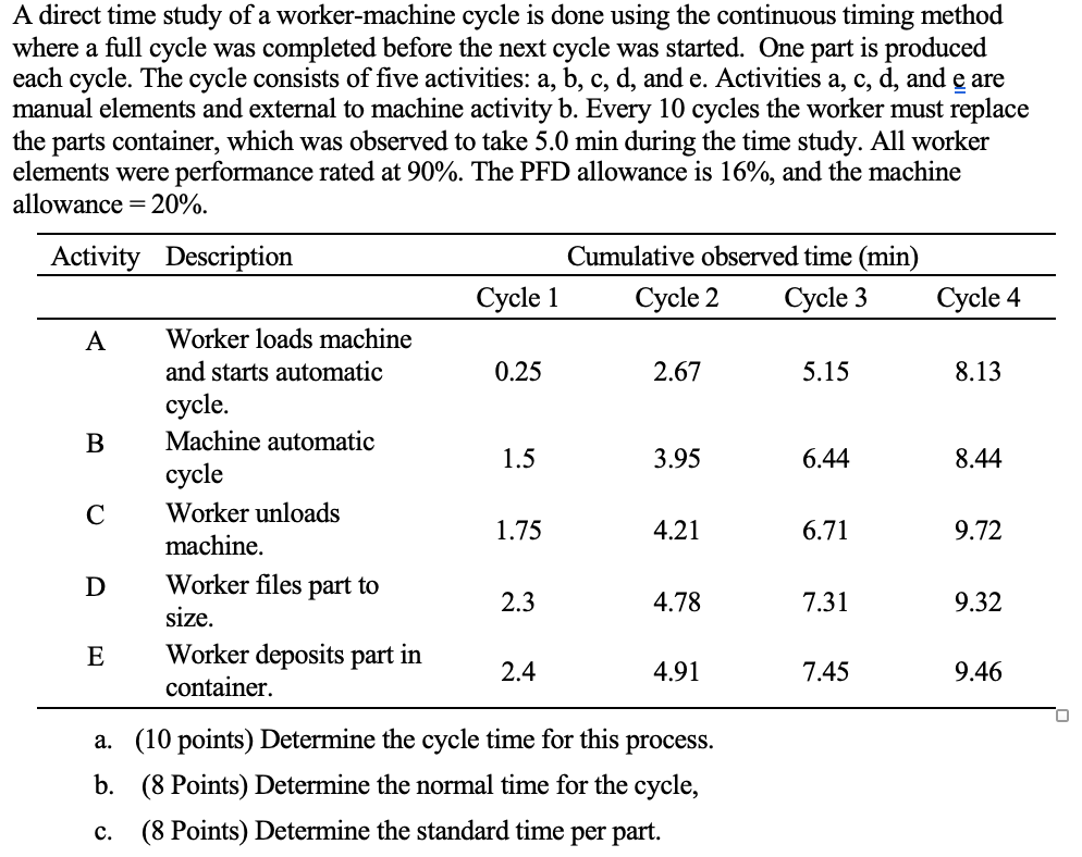 A direct time study of a worker-machine cycle is done | Chegg.com