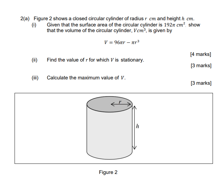 Solved 2(a) Figure 2 shows a closed circular cylinder of | Chegg.com