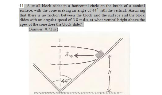 Solved 11. A small block slides in a horizontal circle on | Chegg.com