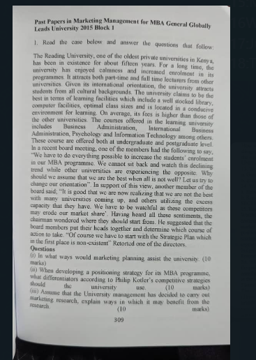 Solved Past Papers in Marketing Management for MBA General | Chegg.com