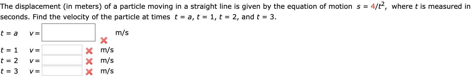 Solved The displacement (in meters) of a particle moving in | Chegg.com
