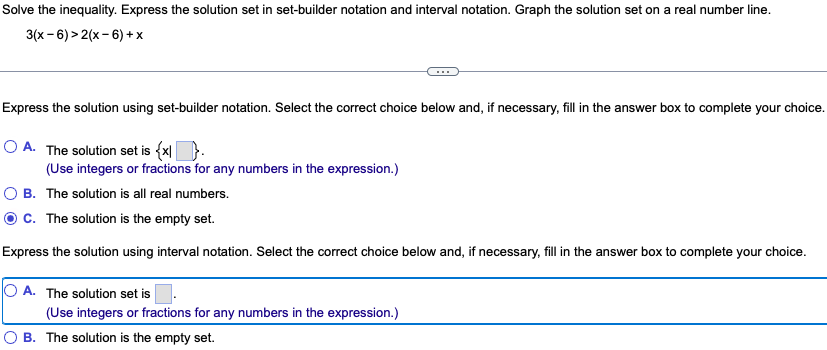 Solved Solve the inequality. Express the solution set in | Chegg.com