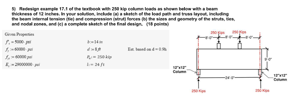 Solved Redesign example 17.1 ﻿of the textbook with 250 ﻿kip | Chegg.com