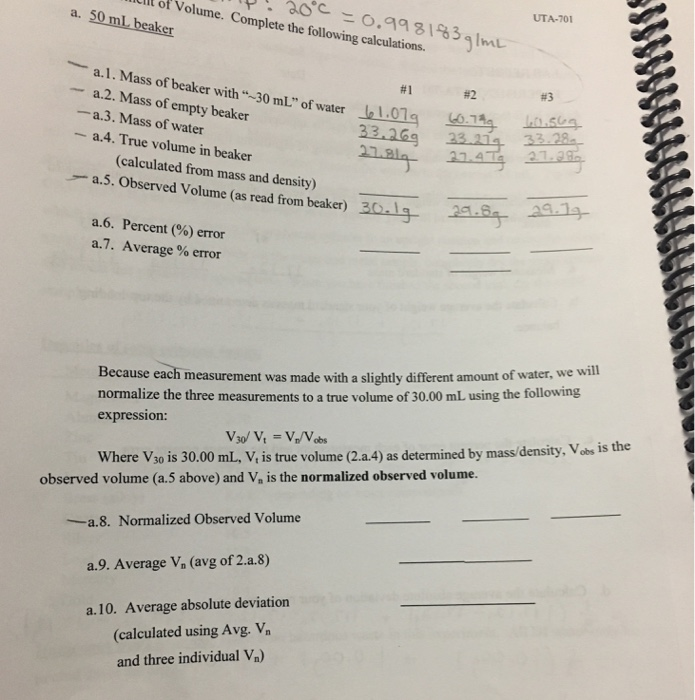 Solved lltl of Volume. Complete the following calculations. | Chegg.com