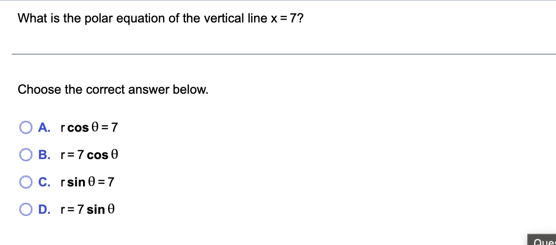 Solved What is ﻿the polar equation of ﻿the vertical line | Chegg.com