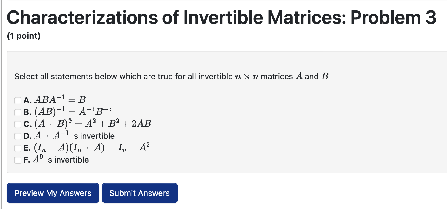 Solved Characterizations of Invertible Matrices: Problem 3 | Chegg.com