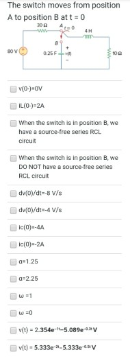Solved The switch moves from position A to position B at t = | Chegg.com