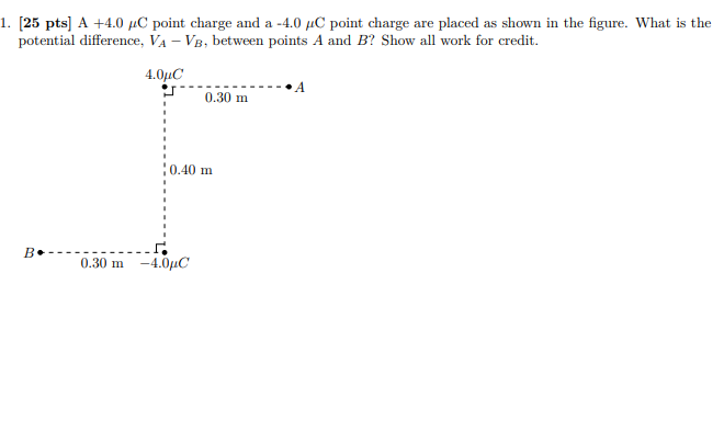 Solved 1. [25 pts A +4.0 C point charge and a -4.0 AC point | Chegg.com