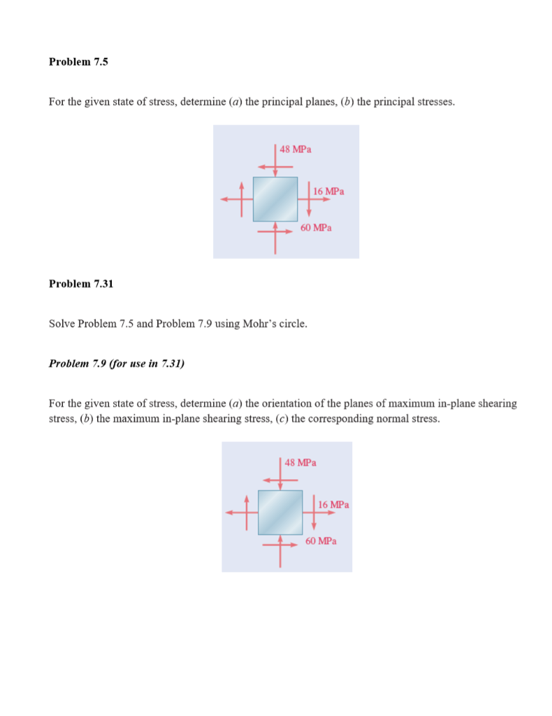 Solved Problem 7.5 For the given state of stress, determine | Chegg.com