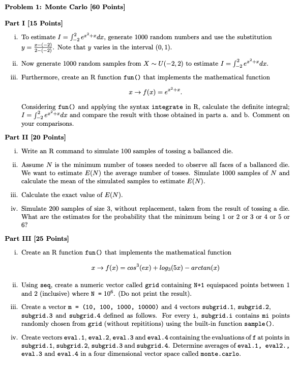 Solved Problem 1: Monte Carlo [60 ﻿Points]Part I [15 | Chegg.com