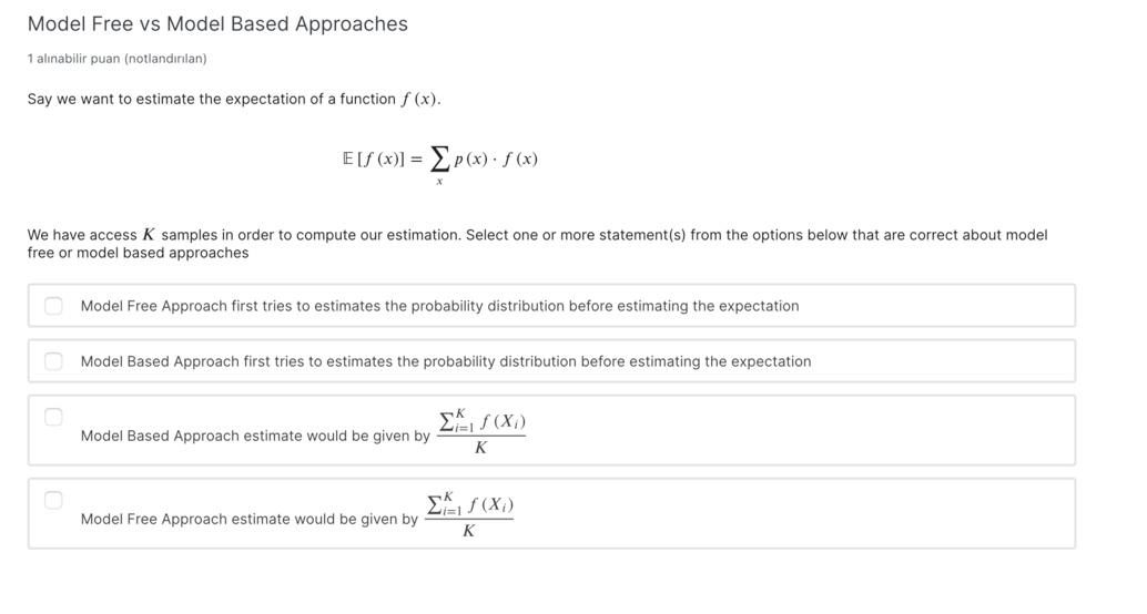Solved Model Free vs Model Based Approaches 1 alınabilir | Chegg.com