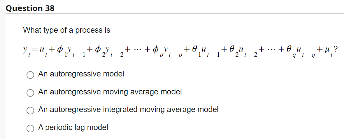 Solved What type of a process is y subscript t equals u | Chegg.com