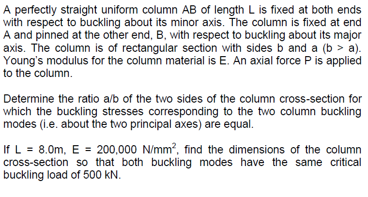 Solved A perfectly straight uniform column AB of length L is | Chegg.com