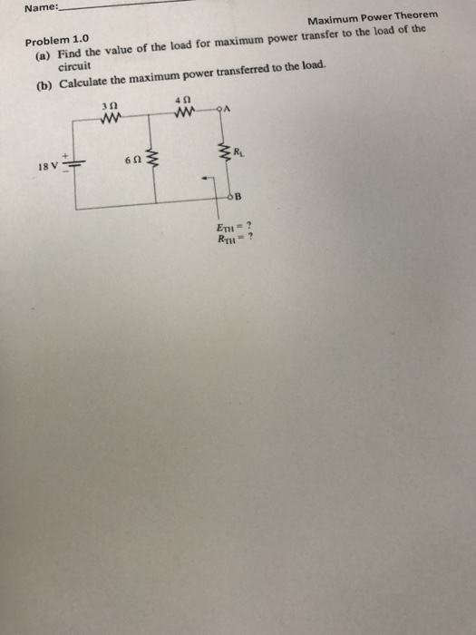 Solved find the value of the load for maximum power transfer | Chegg.com