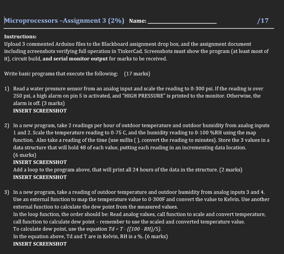 Solved Microprocessors -Assignment 3 (2%) Name: /17 | Chegg.com