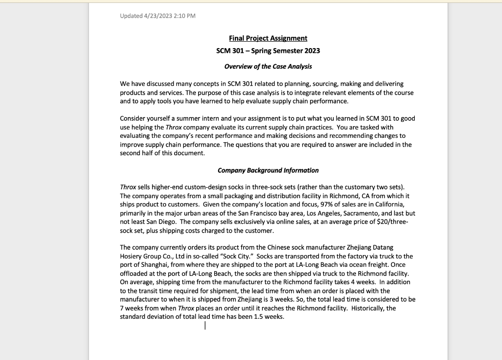 Updated 4/23/2023 2:10 PM Final Project Assignment | Chegg.com