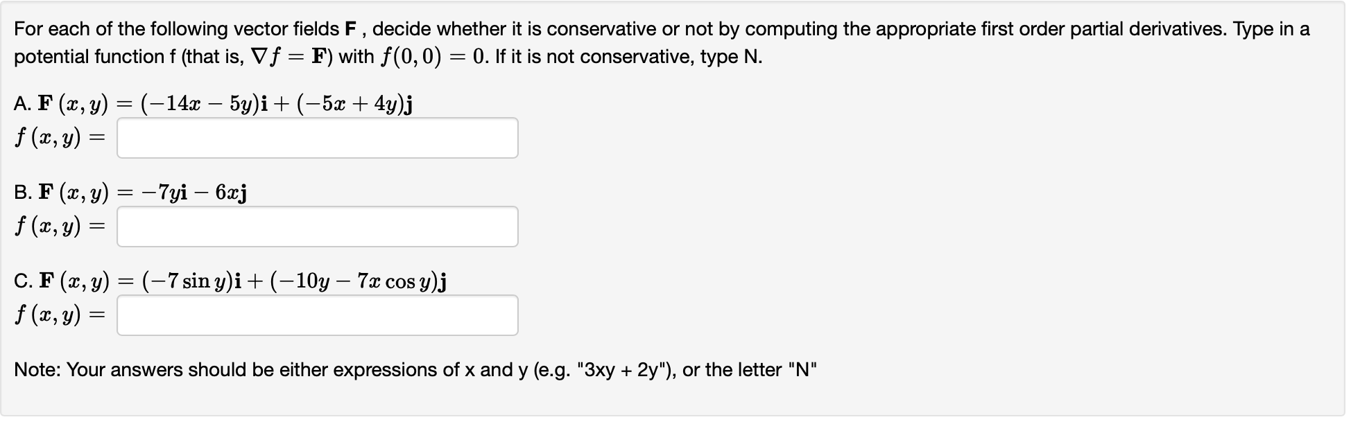 Solved For each of the following vector fields F, decide | Chegg.com