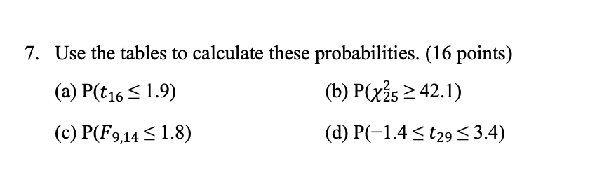 Solved 7. Use the tables to calculate these probabilities. | Chegg.com