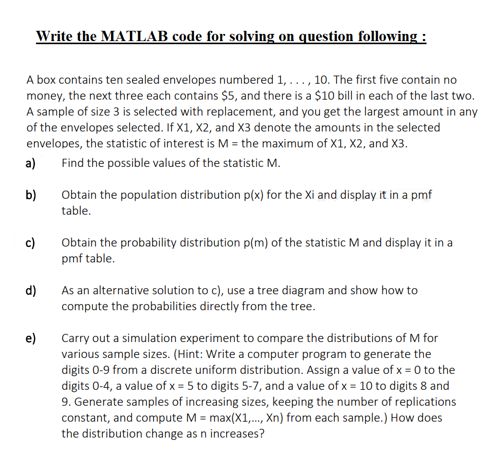Solved Write the MATLAB code for solving on question | Chegg.com